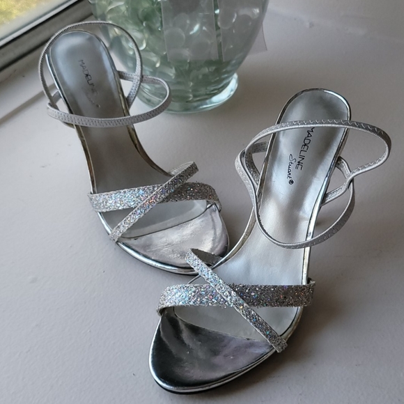 Madeline Stuart | Shoes | Madeline Stuart Silver Strappy Heals | Poshmark
